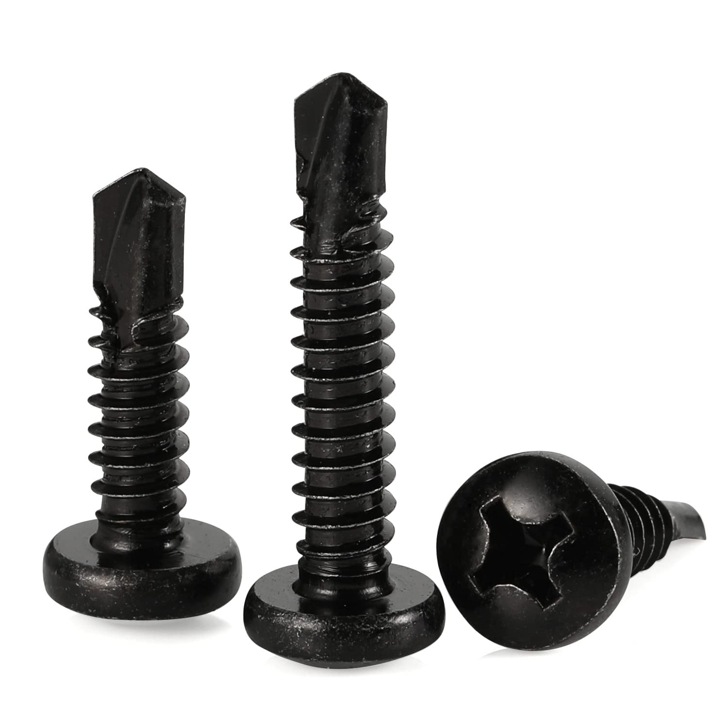 #6 x 1/2" Pan Head Self Tapping Screws Sheet Metal Screws, 410 Stainless Steel Black, 100 PCS