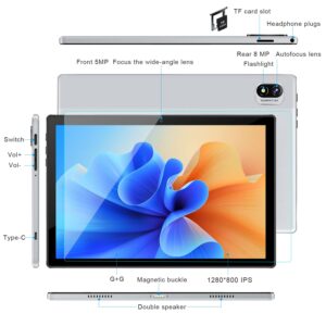 2023 Newest Tablet with Keyboard 10 Inch, Android Tablet Newest Octa-core Processor,6GB RAM + 64GB ROM Storage 2 in 1 Tablet with 2 Sim Slot+5G Dual WiFi network, Tablet 1920x1200 HD Display -Silver