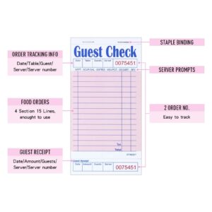 DGBDPACK Guest Check Pads EP-3632-1 (20 Pads), Total 1000 Pink Waitress Notepad, Server Order Pads