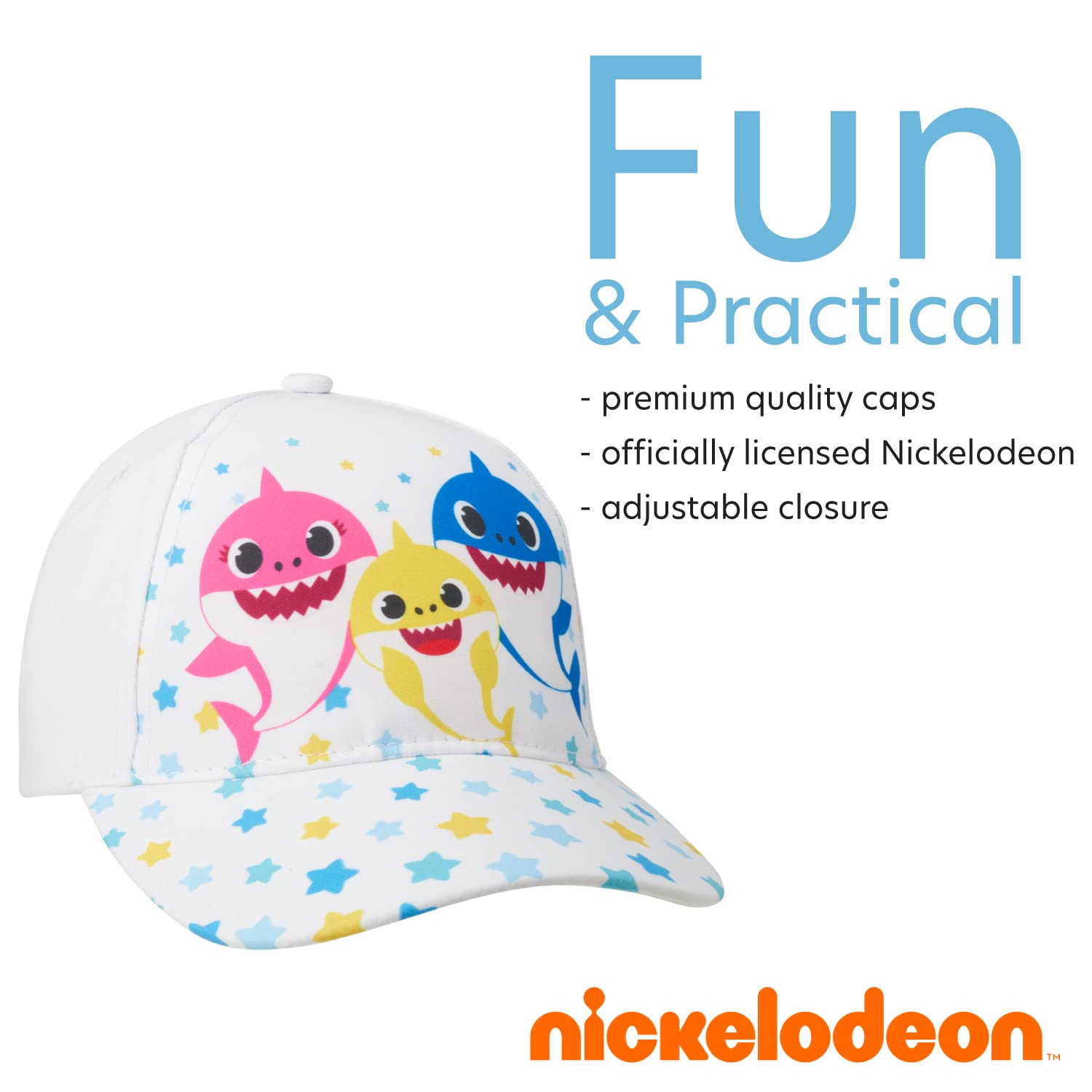 Nickelodeon Toddler Boys’ Baby Shark Hat – Adjustable Baseball Cap (2T-4T), Size 2-4T, Baby Shark White/Blue