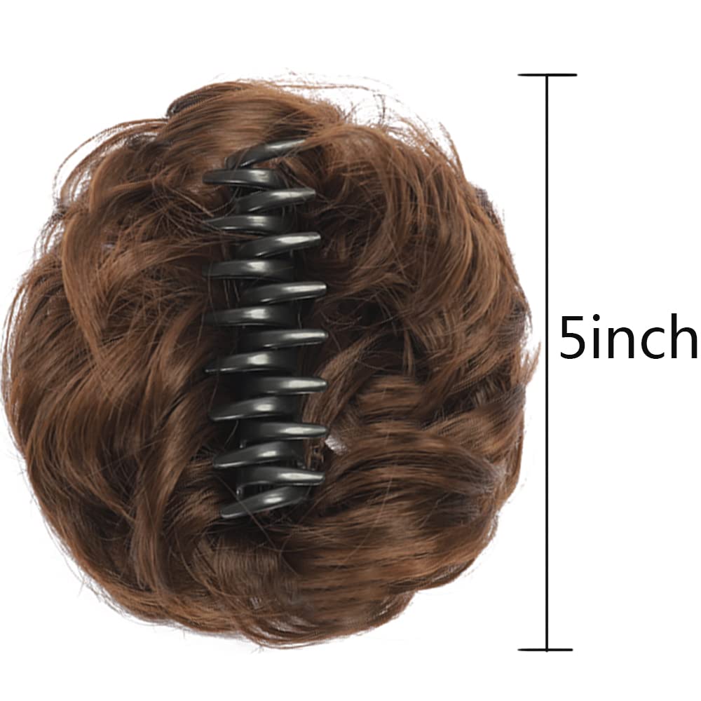 QIAORUIXIN Claw Clip in Hair Bun - Messy Curly Hairpieces Combs Add Ponytail - Synthetic Hair Extensions for Women (Light Brown).