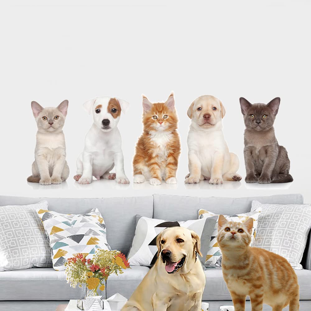 Animal Wall Stickers Dog Cat 3D Pet Stickers 2 Sheets Large Self Adhesive Removable Wall Decals for Kids Baby Living Room Bedroom Nursery House Art Murals DIY Decor