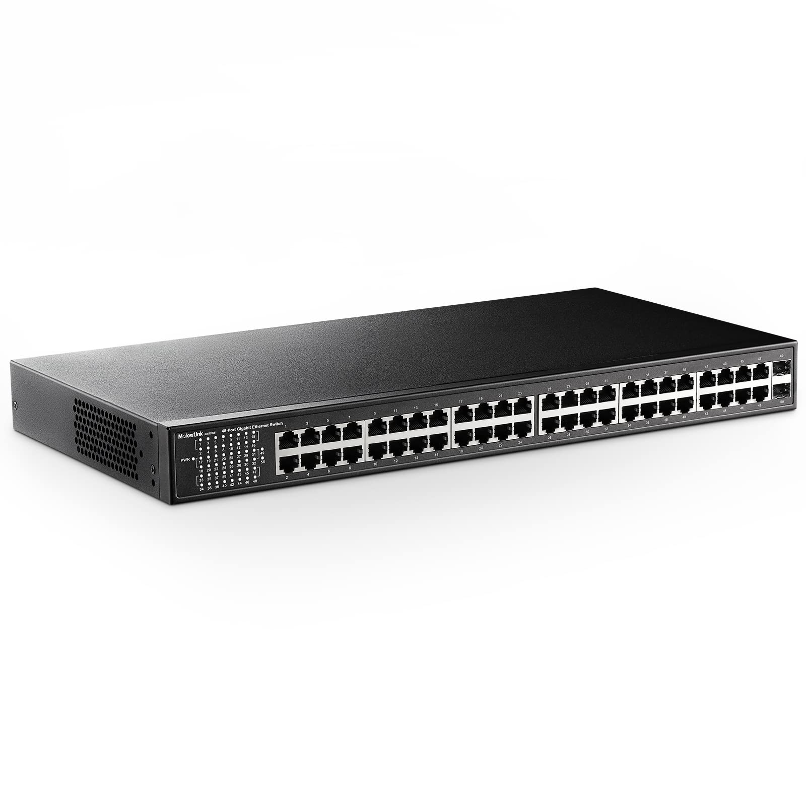 MokerLink 48 Port Gigabit Ethernet Switch with 2 SFP Port, Dual Power Supply, Fanless Metal Rackmount Unmanaged Plug and Play Network Switch