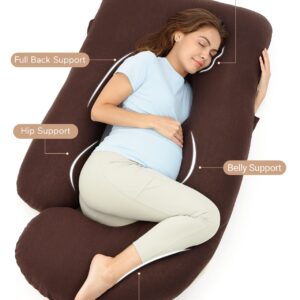 Momcozy Pregnancy Pillows for Sleeping, U Shaped Full Body Maternity Pillow for Side Sleeping - Support for Back, Legs, Belly, Hips, 57 Inch, Brown