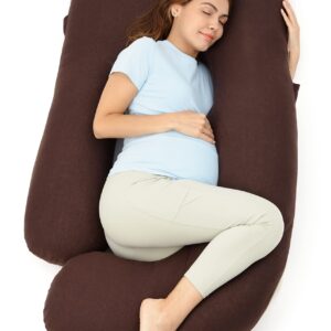 Momcozy Pregnancy Pillows for Sleeping, U Shaped Full Body Maternity Pillow for Side Sleeping - Support for Back, Legs, Belly, Hips, 57 Inch, Brown