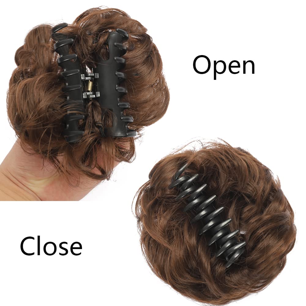 QIAORUIXIN Claw Clip in Hair Bun - Messy Curly Hairpieces Combs Add Ponytail - Synthetic Hair Extensions for Women (Light Brown).