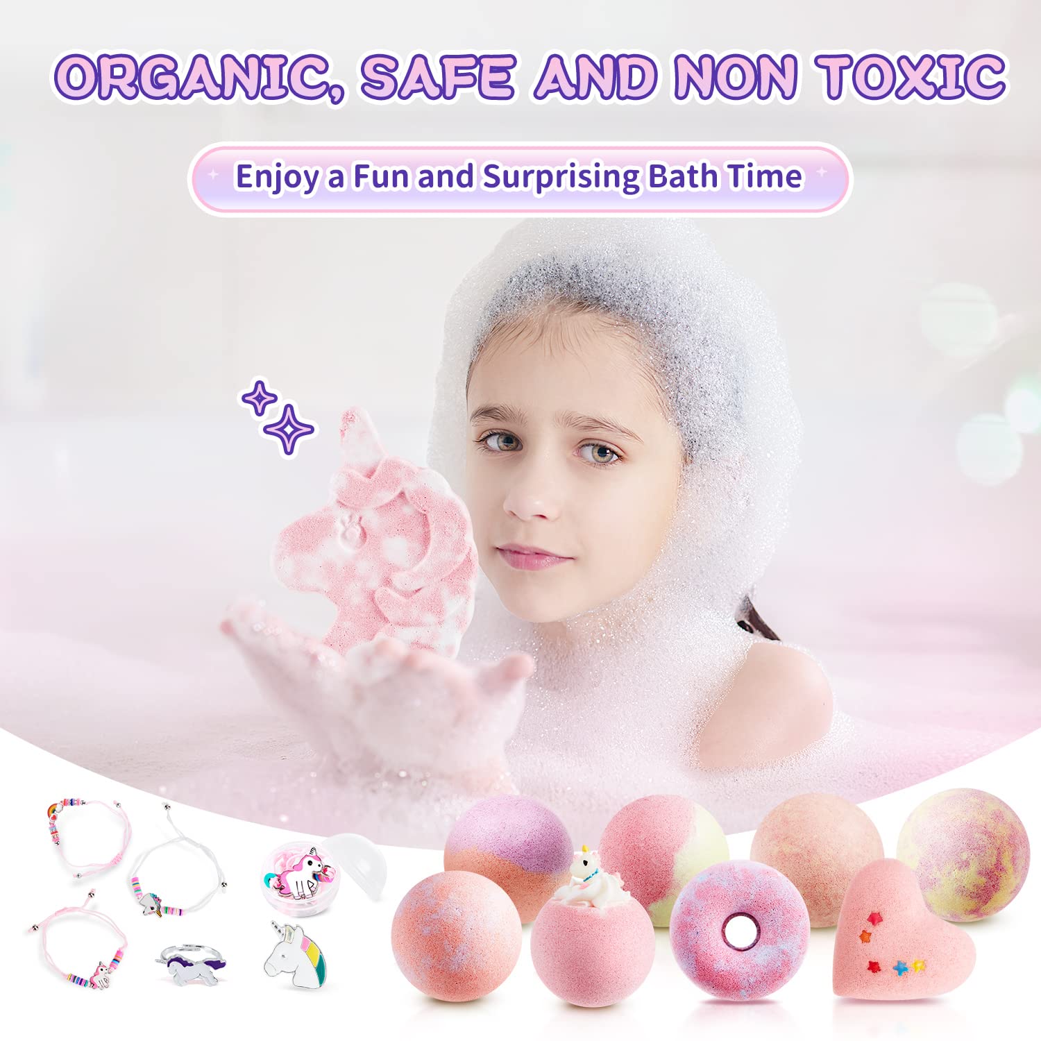 Kids Bath Bombs with Surprise Inside, 9PCS Organic Bath Bombs for Kids Bath Bombs with Toys Inside, Unicorn Bath Bombs for Girls Bath Bombs with Surprise Inside,XMAS Kids Bath Bombs for Kids Bathbombs