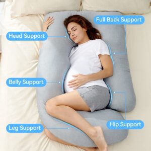 Momcozy Pregnancy Pillows with Cooling Cover, U-Shaped Full Body Maternity Pillow for Side Sleepers 57 Inch - Support for Back, Hip, Belly, Legs for Pregnant Women