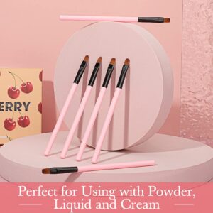 Patelai 48 Pcs Flat Makeup Brushes Flat Lip Concealer Brushes Small Portable Eyebrow Brush Concealer Makeup Brush Synthetic Lip Brush Beauty Makeup Tool for Concealing Blending Setting Buffing(Pink)