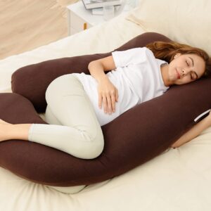 Momcozy Pregnancy Pillows for Sleeping, U Shaped Full Body Maternity Pillow for Side Sleeping - Support for Back, Legs, Belly, Hips, 57 Inch, Brown