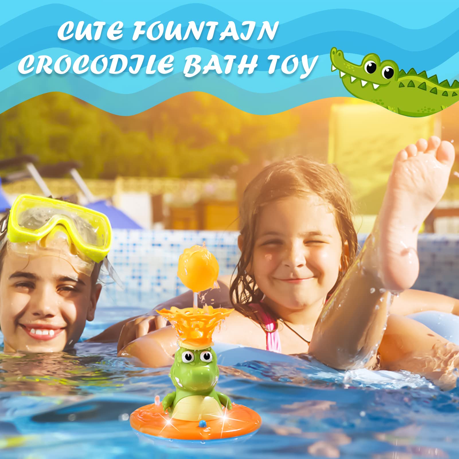 Fountain Crocodile Bath Toys | 5 Modes Spray Water Bath Toy | Sprinkler Light Up Bathtub Toy for Boys Girls Kids, for Bathroom Swimming Pool Indoor Outdoor