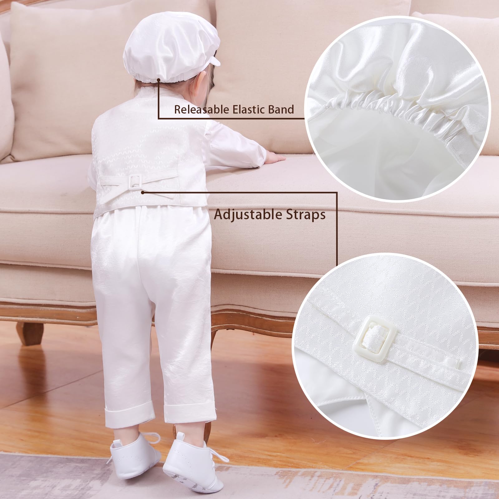 Booulfi Baby Boy Baptism Christening Clothing,Vest Bodyshirt Suspenders Pants Tie 5 Pieces Baby Boy Dress Outfit 3-6M