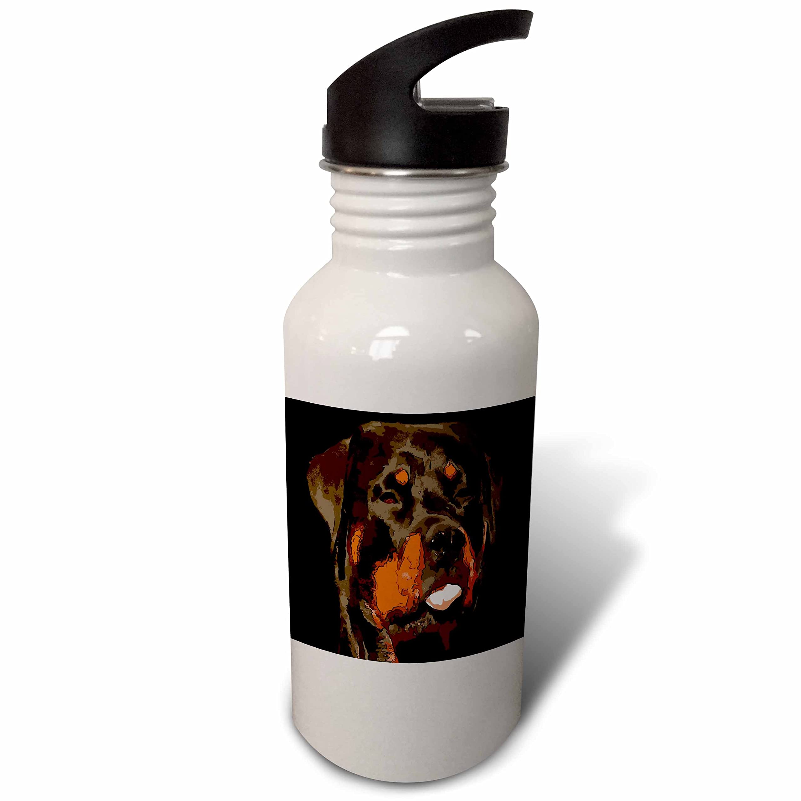 3dRose Cartoon Style Nerdy Rottie Sticking Tongue Out - Water Bottles (wb_357087_2)