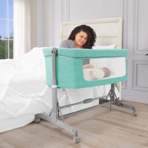 dream on me zimal bassinet and bedside sleeper in mint, lightweight and portable baby bassinet, breathable mesh panels, easy to fold and carry travel bassinet, jpma certified