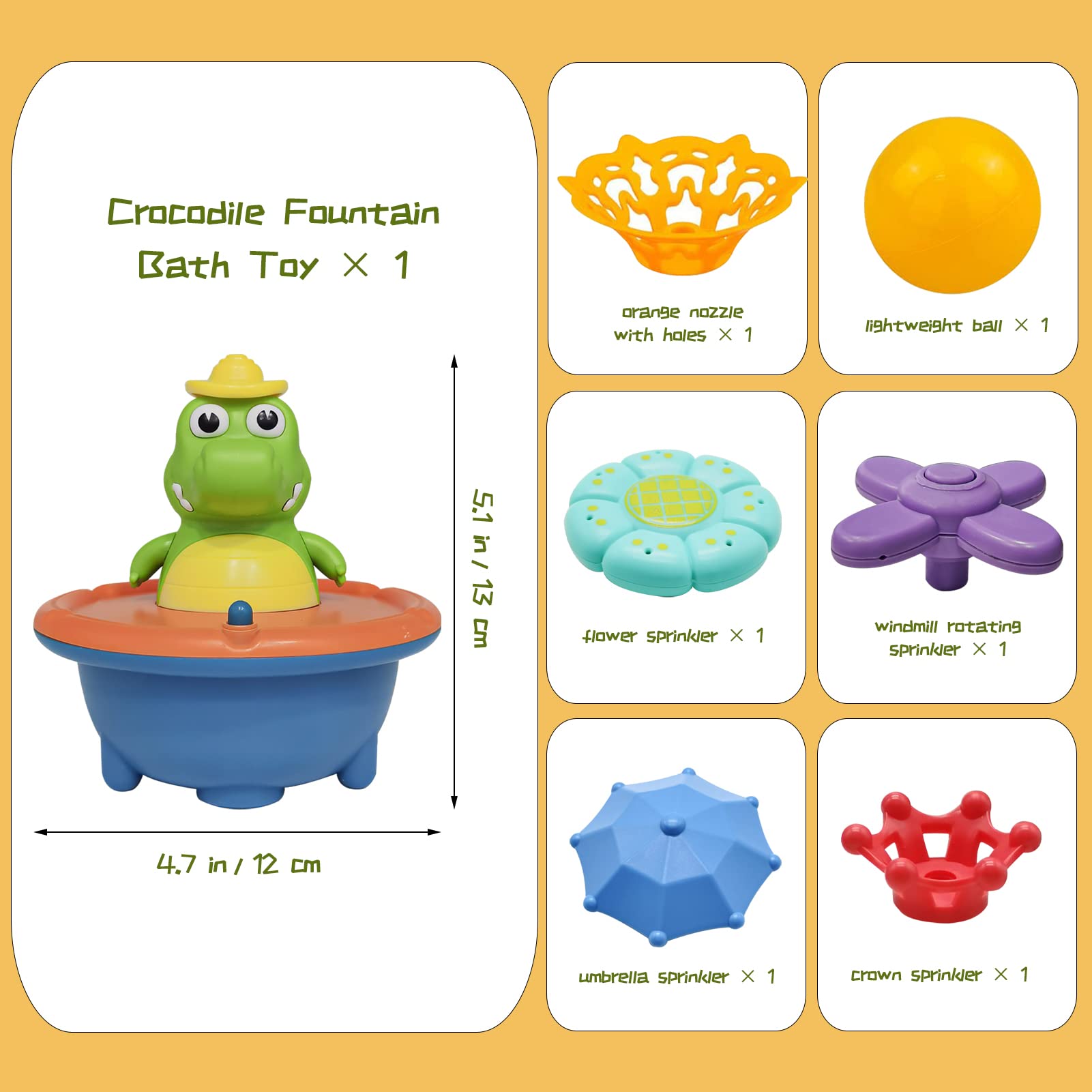 Fountain Crocodile Bath Toys | 5 Modes Spray Water Bath Toy | Sprinkler Light Up Bathtub Toy for Boys Girls Kids, for Bathroom Swimming Pool Indoor Outdoor