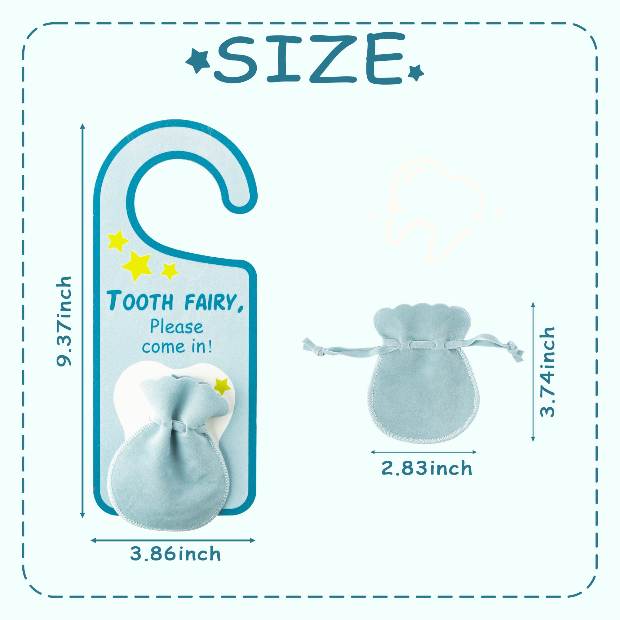 R HORSE 6Pcs Tooth Fairy Door Hanger Set Cute Tooth Fairy Wooden Door Hanging Sign With Tooth Fairy Pouch Bag Blue Tooth Fairy door hanging Pendent Encourage Gift for Lost Teeth Boys