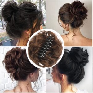 QIAORUIXIN Claw Clip in Hair Bun - Messy Curly Hairpieces Combs Add Ponytail - Synthetic Hair Extensions for Women (Light Brown).