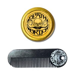 the vintage grooming co. death grip extra strong hold mustache wax and death grip mustache keychain comb set