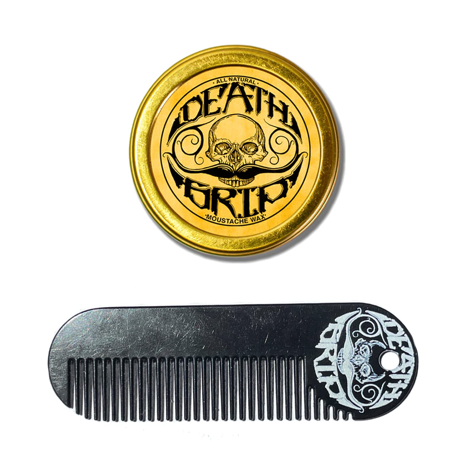 THE VINTAGE GROOMING CO. Death Grip Extra Strong Hold Mustache Wax and Death Grip Mustache Keychain Comb Set