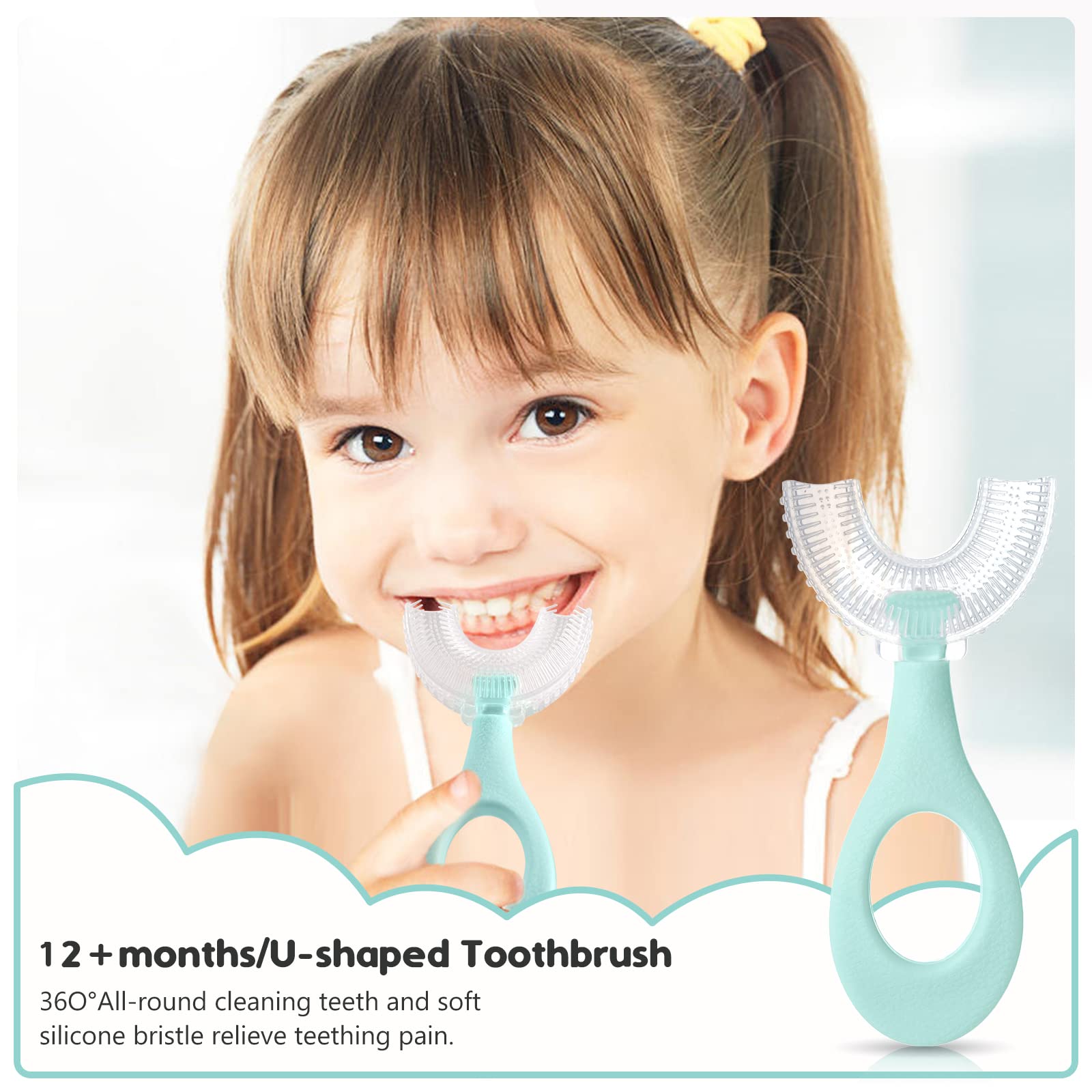 SYNPOS 6 in 1 Baby Infant Toothbrush Set Toddler Finger U-Shaped Toothbrush 0-24 Months 2-6T Training Tooth Brush for Child