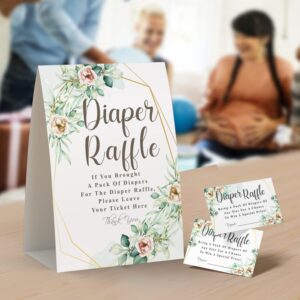 Diaper Raffle Tickets for Baby Shower Sign，Baby Shower Invitations with Diaper Raffle Cards - Baby gender neutral tickets(1 Sign with 50 Raffle Tickets) Toctose028