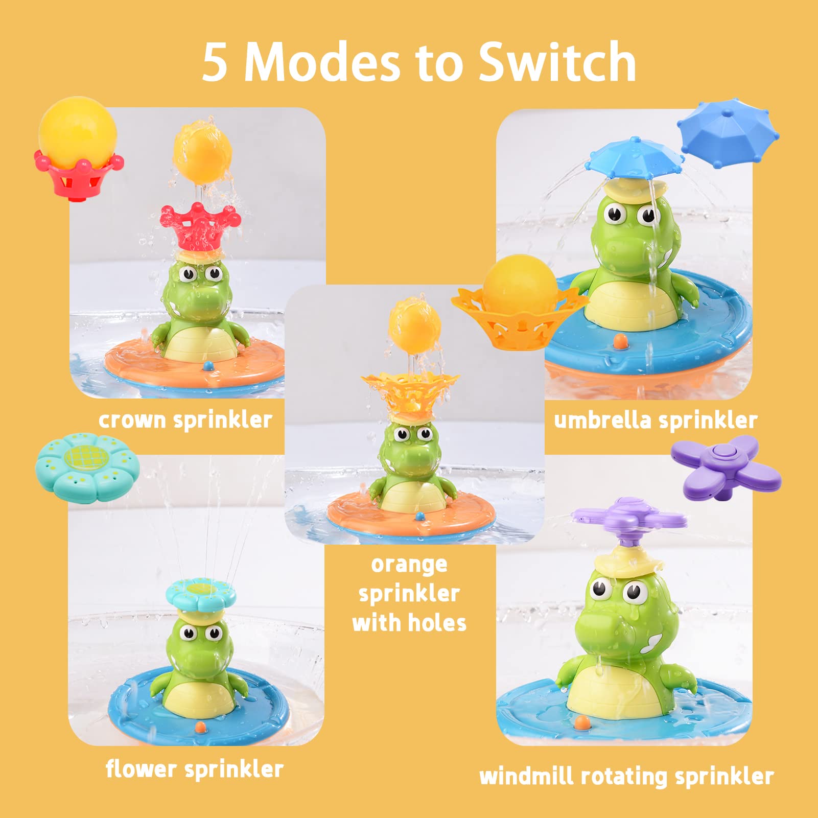 Fountain Crocodile Bath Toys | 5 Modes Spray Water Bath Toy | Sprinkler Light Up Bathtub Toy for Boys Girls Kids, for Bathroom Swimming Pool Indoor Outdoor