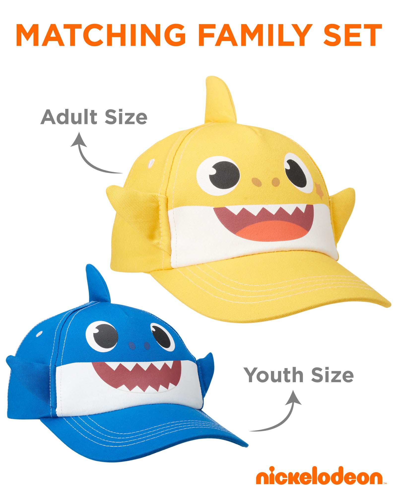 Nickelodeon Baby Shark Mommy or Daddy and Me Hat – Boys’ and Girls’ Matching Adult and Toddler Hat, Size Age 2-4T, Dad - Baby Shark BlueYellow