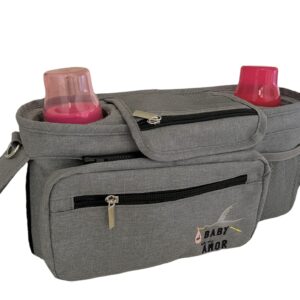 Baby Amor Stroller Organizer with Insulated Cup Holder. Detachable Phone Bag & Shoulder Strap. Fits any stroller.