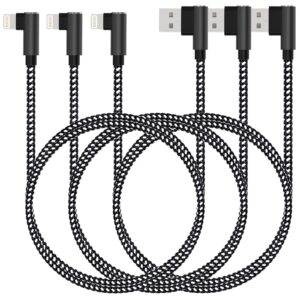 iphone charger 10 ft [apple mfi certified] 3 pack long 90 degree lightning charging cable 10 ft nylon braided charge & sync cord for iphone 14/13/12/11/xr/8/7/6/5 ipad air 2/mini/ (black white,10feet)