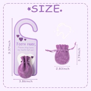 R HORSE 6Pcs Tooth Fairy Door Hanger with Bags, Tooth Fairy Pouch Bag to Place Under Pillow Lost Milk Teeth Holder Pink Purple Kids Keepsake Organizer Case Encourage Gift for Girls