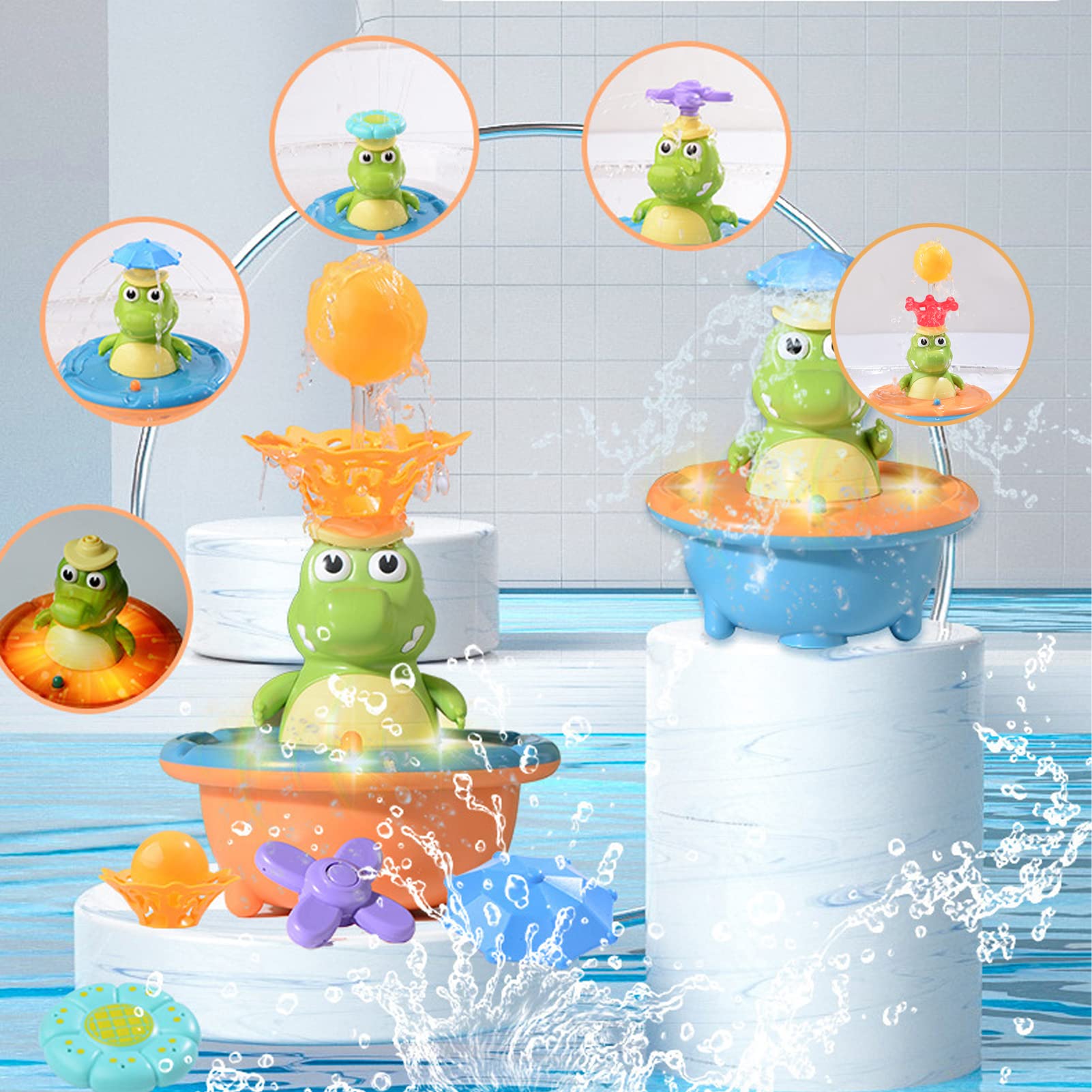 Fountain Crocodile Bath Toys | 5 Modes Spray Water Bath Toy | Sprinkler Light Up Bathtub Toy for Boys Girls Kids, for Bathroom Swimming Pool Indoor Outdoor