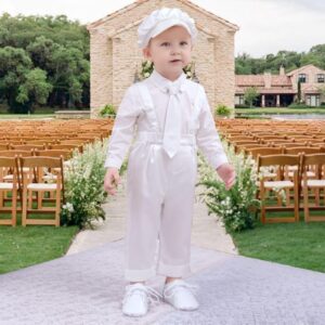 Booulfi Baby Boy Baptism Christening Clothing,Vest Bodyshirt Suspenders Pants Tie 5 Pieces Baby Boy Dress Outfit 3-6M