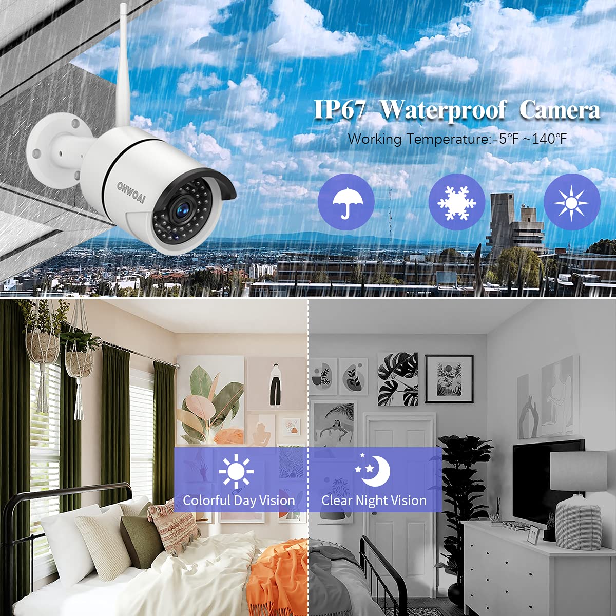 Wireless Security Camera System, 8Pcs 2MP 1080P Home WiFi IP Cameras, OHWOAI Indoor/Outdoor CCTV Video Surveillance System, 8CH Wireless NVR, IP67 Waterproof, 4TB HDD, Night Vision, Motion Detection