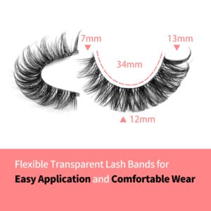 False Eyelashes Wispy Natural C Curl Strip Lashes Transparent Lash Bands Fluffy Cat Eye Lashes 7 Pairs by Yawamica