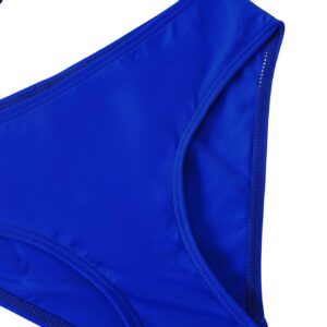 Romwe Girl's 2 Piece Swimsuit Sport Solid High Waist Bikini Set Bathing Suit Blue Solid Plain 160