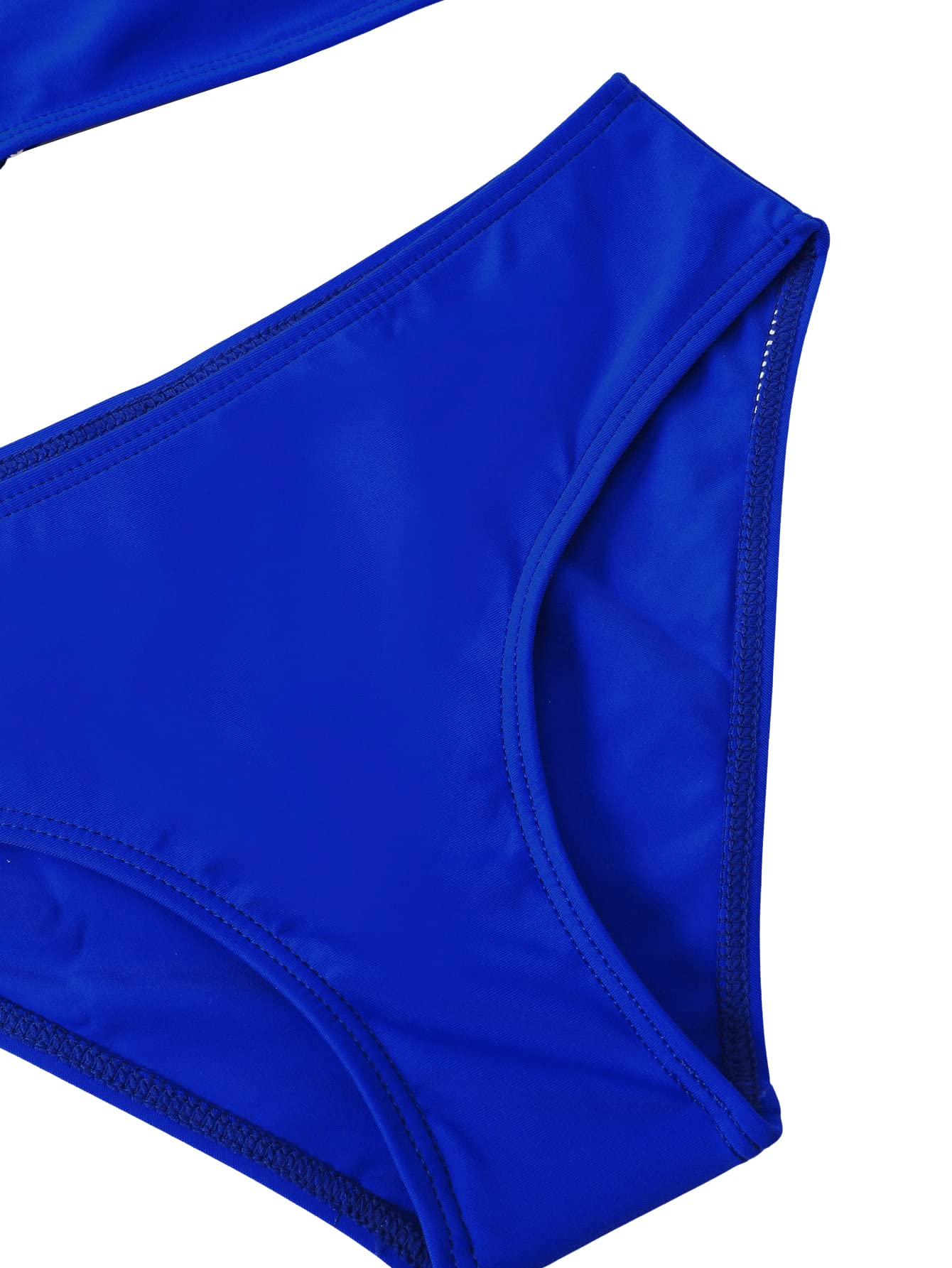 Romwe Girl's 2 Piece Swimsuit Sport Solid High Waist Bikini Set Bathing Suit Blue Solid Plain 160