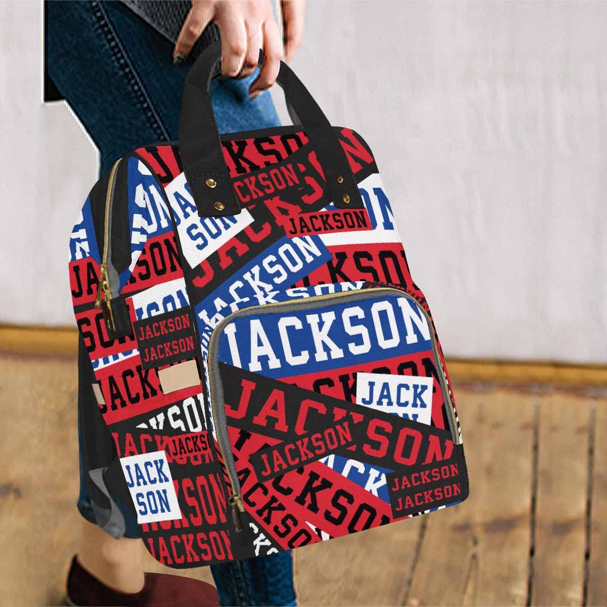 Custom Diaper Bag, Red Black Blue Name Personalized Diaper Backpack Mummy Nursing Baby Bags Shoulders Bag Casual Daypack Travel Bag for Mom Mother's Day