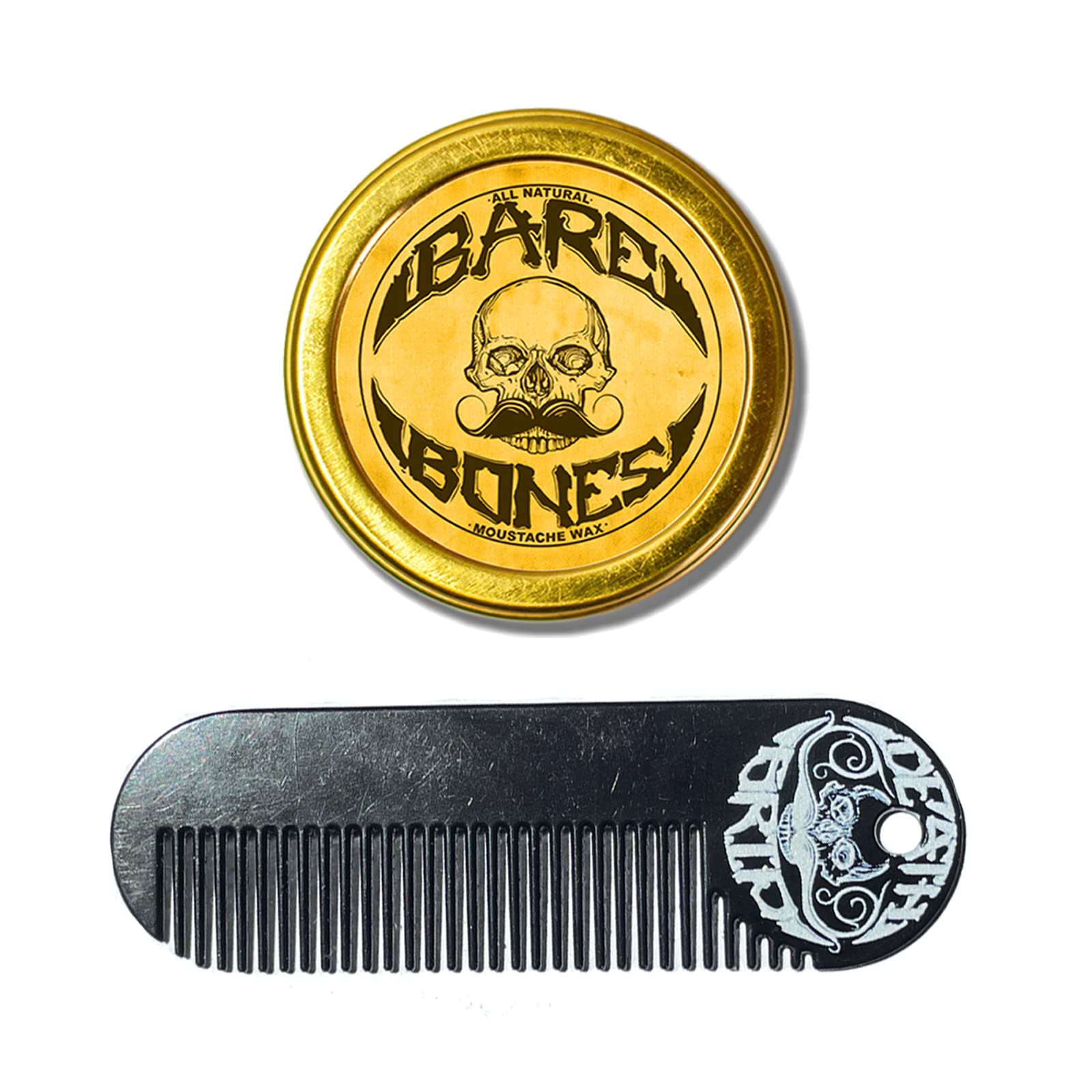 THE VINTAGE GROOMING CO. Bare Bones Medium Hold Mustache Wax and Death Grip Mustache Keychain Comb Set