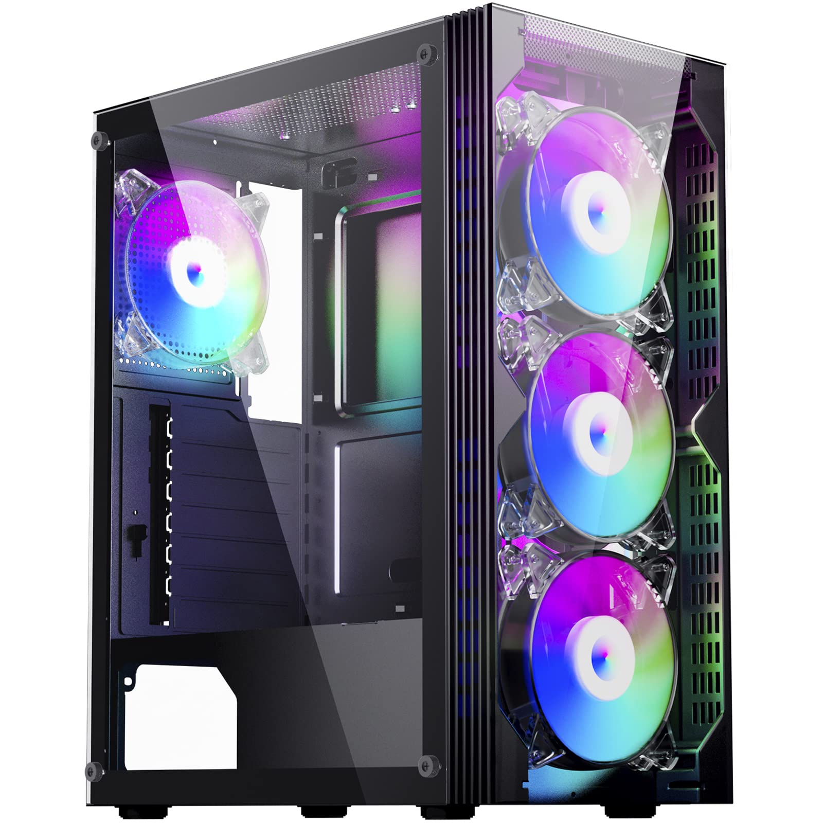 ESGAMING Gaming PC Case ATX Mid Tower Case with 4pcs 120mm RGB Fans, Computer Gaming Case with Tempered Glass Side & Front Panels to Support 240mm Radiator &USB 3.0