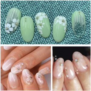 Flower Nail Stickers 3D Self-adhesive Nail Art Supplies 4 Sheets White Cherry Blossom Nail Art Decals Manicure Tips Nail Decoration Floral Nail Stickers for Acrylic Nails Beauty Charms Accessories