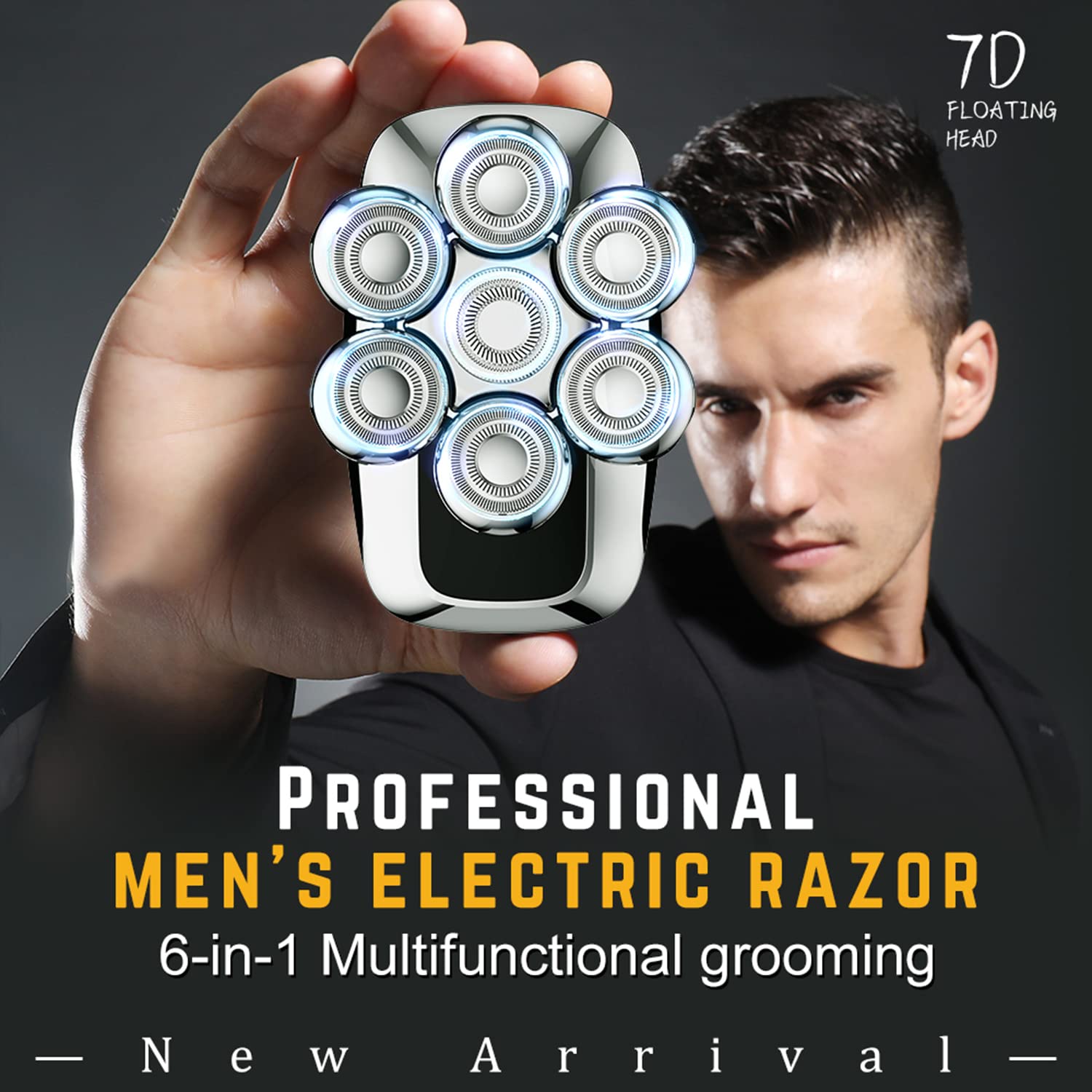 Head Shaver 7D Men’s 6-in-1 Electric Head Shaver for Bald Men, Head Electric Razor with Nose Hair Sideburns Trimmer, Waterproof Mens Grooming Kit, Anti-Pinch, LED Display, USB Rechargeable Washable