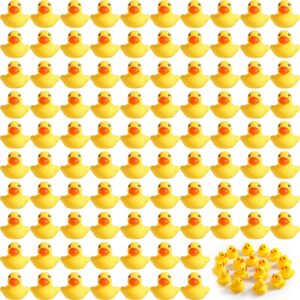 teling 200 pcs mini rubber ducks in bulk yellow tiny baby shower ducks float squeak bathtub duckies preschool bath toy for birthday party gift(yellow)