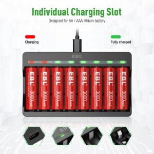 EBL 8 Pack Rechargeable Lithium AA Batteries with Charger and 8 Pack Rechargeable Ni-Zn AA Batteries with Charger