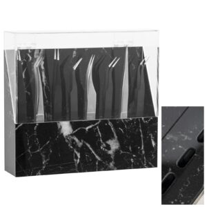 lxiangn 8 holes dust-proof eyelash tweezers holder case acrylic marble tweezer stand display organizer with cover for lash extensions (black)