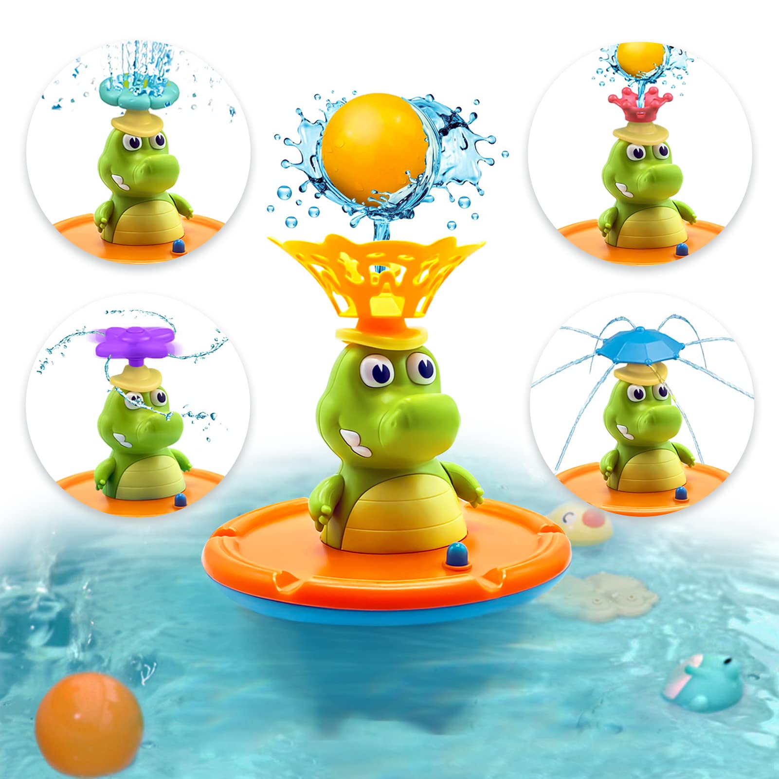 Fountain Crocodile Bath Toys | 5 Modes Spray Water Bath Toy | Sprinkler Light Up Bathtub Toy for Boys Girls Kids, for Bathroom Swimming Pool Indoor Outdoor