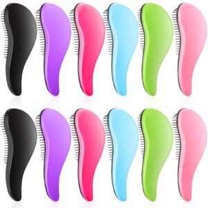 12 pieces detangler brush hair brush bulk mini small wet comb brush for kids girls curly thick straight no pain no knot hair brush for women men (vivid color)