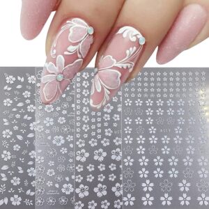 flower nail stickers 3d self-adhesive nail art supplies 4 sheets white cherry blossom nail art decals manicure tips nail decoration floral nail stickers for acrylic nails beauty charms accessories