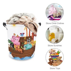 Laundry Basket Animals On Noah's Ark Brown Pink Laundry Hamper With Handles Foldable Hamper Dirty Clothes Storage Bag For Bedroom,Bathroom,Toy Clothes Book