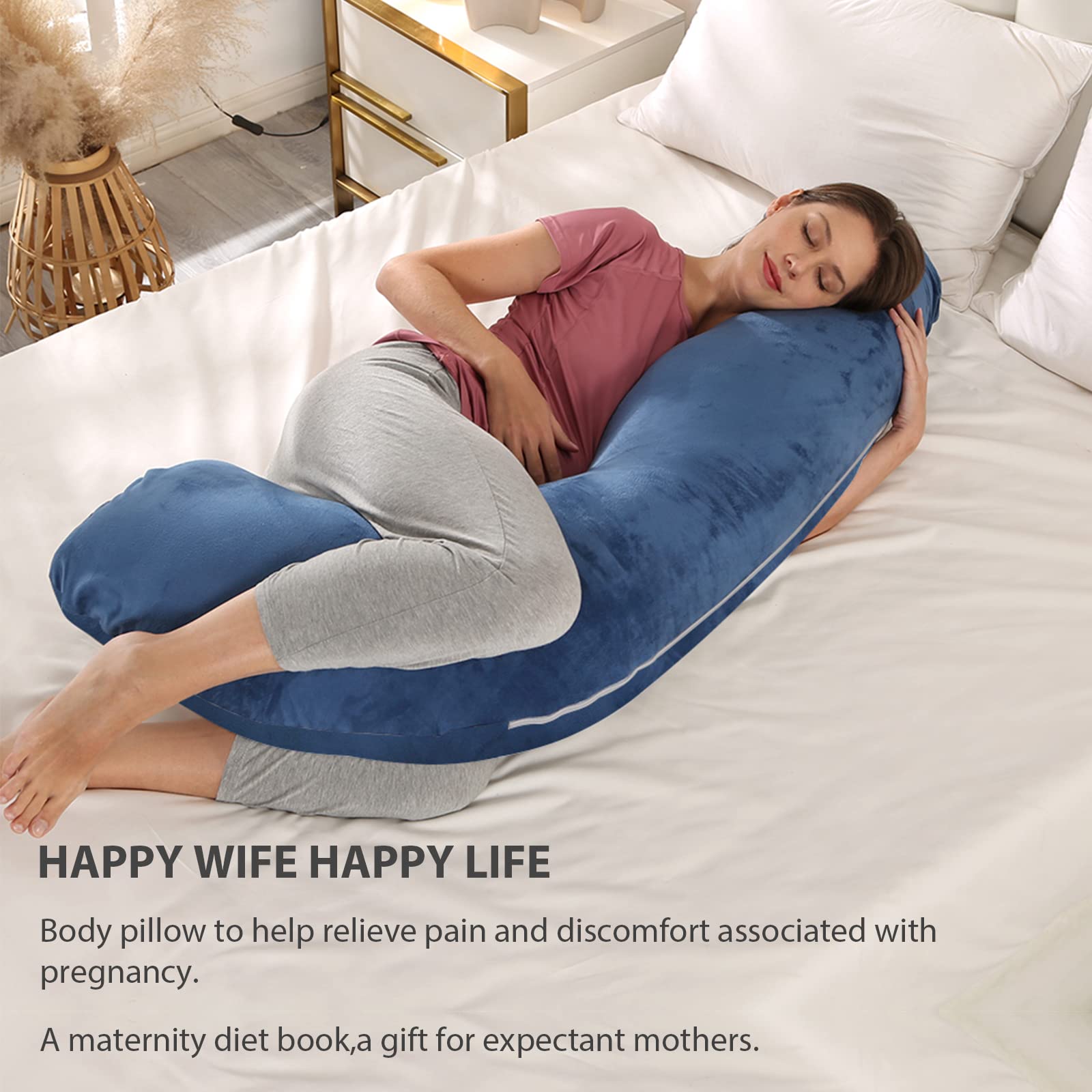 BATTOP Pregnancy Pillows for Sleeping,Body Maternity Pillow with Cooling Washable Cover,Support for Back,HIPS,Legs,Belly for Pregnant Women,New Mom Gifts for Women (Dark Blue)