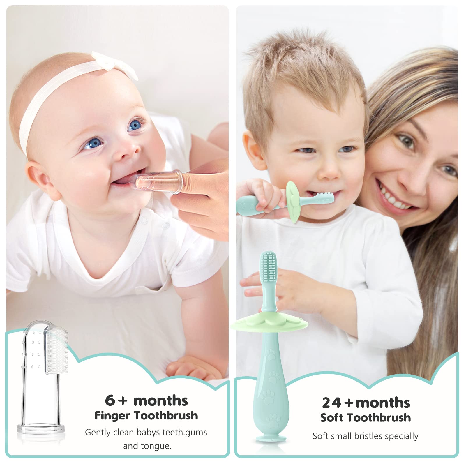 SYNPOS 6 in 1 Baby Infant Toothbrush Set Toddler Finger U-Shaped Toothbrush 0-24 Months 2-6T Training Tooth Brush for Child